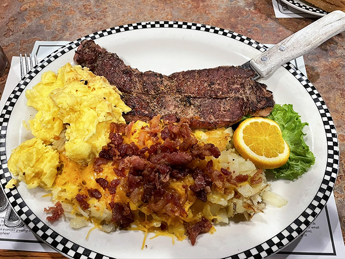 When breakfast and dinner collide&mdash;a steak that doesn't need fancy presentation because it's too busy being delicious.