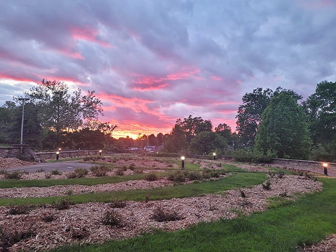 Mother Nature showing off her painting skills. Even dormant rose beds look spectacular when bathed in West Virginia's legendary sunset glow.