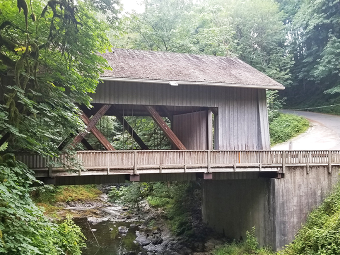 Morning light bathes the approach to the bridge, creating that magical moment when you can't decide whether to take a photo or just stare.