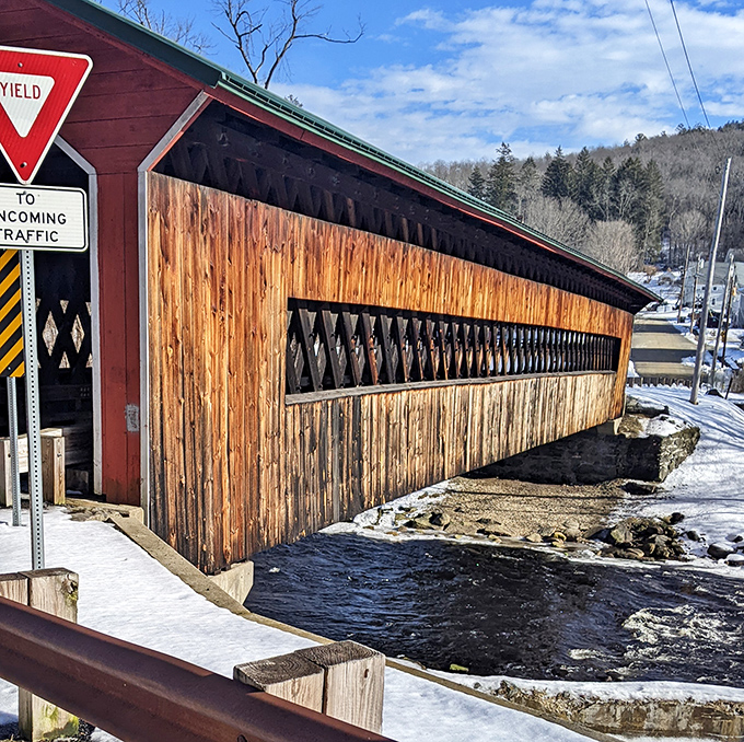 "Yield to oncoming traffic" seems like sage advice for both driving and life at this charming crossing.