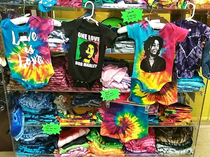 Tie-dye paradise! Bob Marley's legacy lives on in vibrant colors that would make your old Woodstock-attending uncle nod in approval.