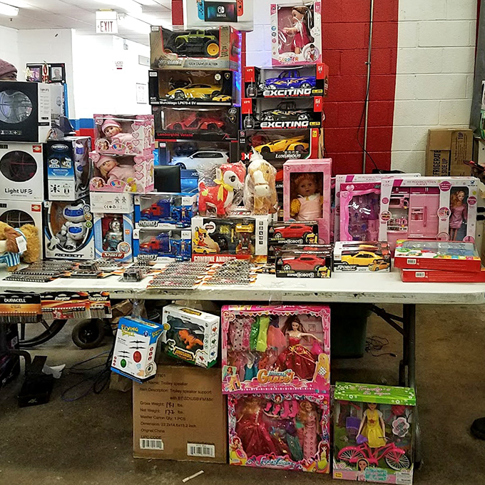 Dolls and toys stacked high enough to make any grandparent's gift-giving dreams come true.