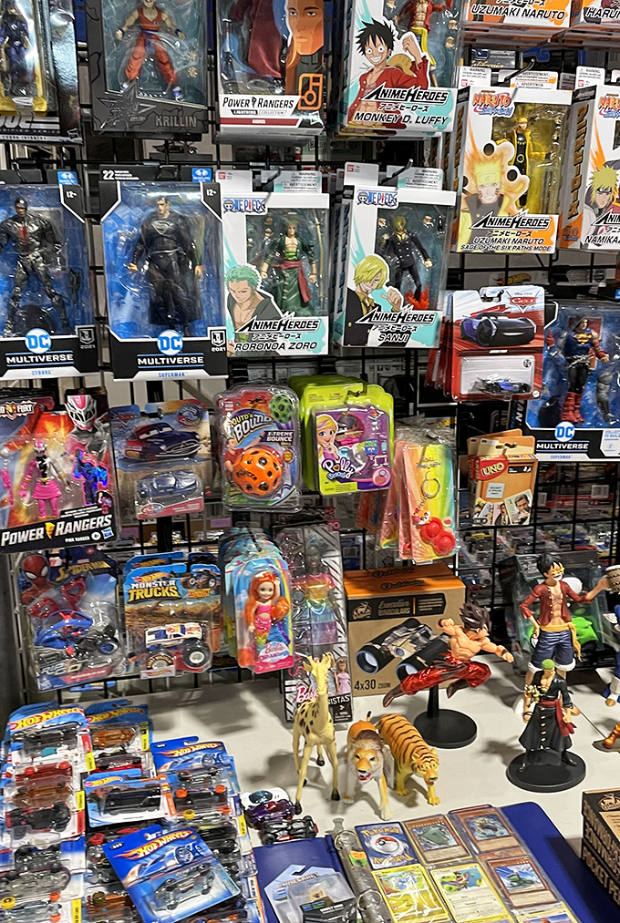 Action figure heaven where childhood heroes stand at attention, waiting to be rescued from their plastic prisons and given new adventures.