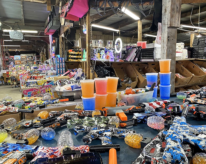 Toy tables overflowing with colorful possibilities – each plastic treasure a gateway to imagination or nostalgia.