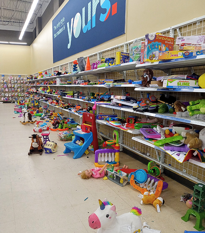 A toy paradise where unicorns, bowling sets, and dolls patiently wait for their next adventure with a new child.