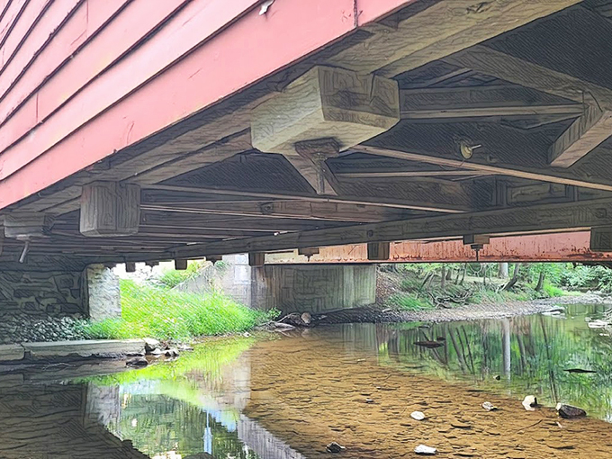 Look up, look down, look all around&mdash;the underside of Bartram's Bridge reveals craftsmanship that modern builders would envy. No nails, just ingenious joinery.