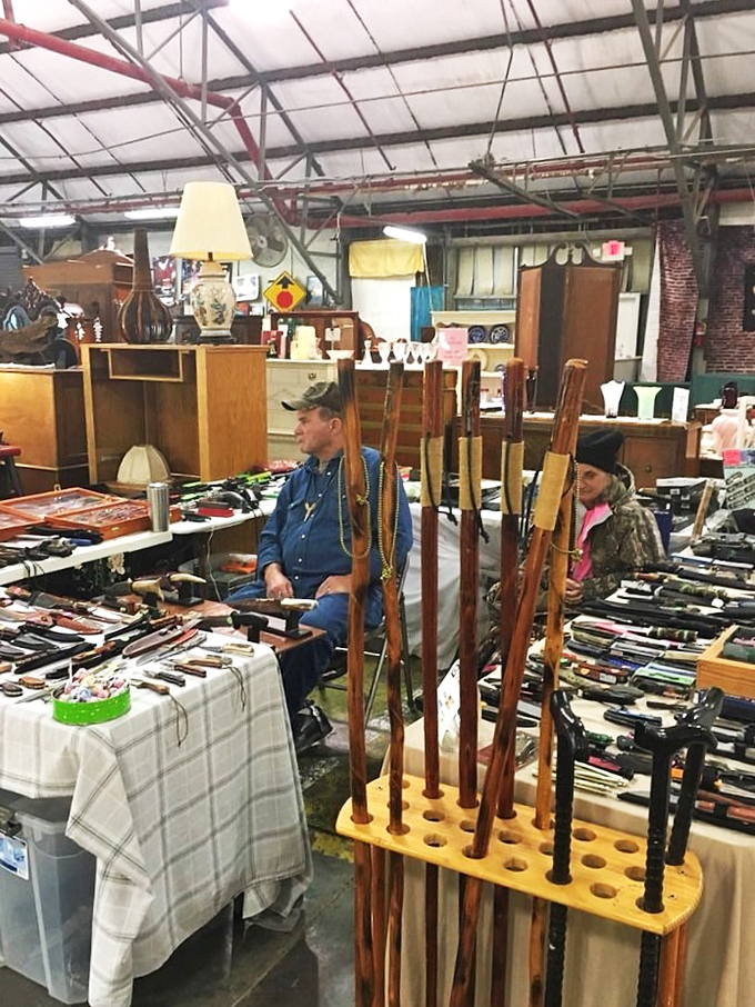 Weapons of mass collection line these tables. The vendor's expertise transforms what could be intimidating into an educational experience.