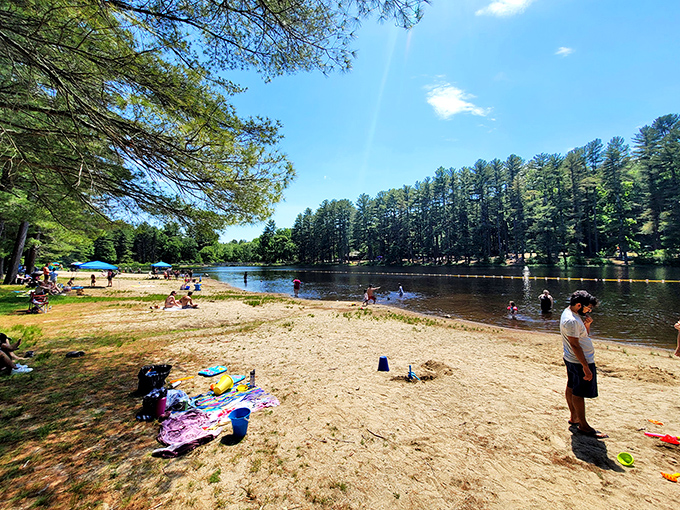 The beach area transforms into Connecticut's riviera during summer months. Sandcastles optional, smiles mandatory.