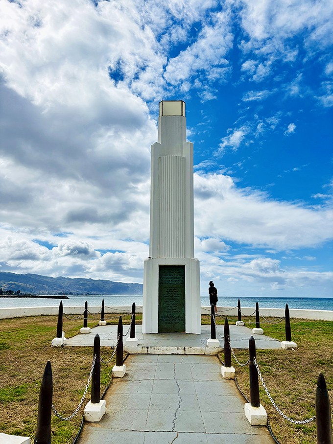 Standing sentinel against azure skies, this war memorial honors sacrifice with quiet dignity while offering one of Haleiwa's most contemplative viewpoints.