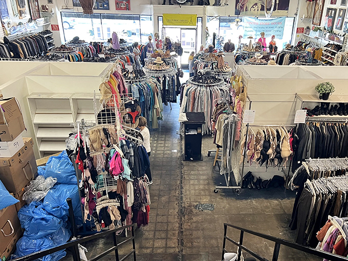 Every aisle tells a different story, with clothing organized in a beautiful chaos that rewards those patient enough to dig for cinematic gold.