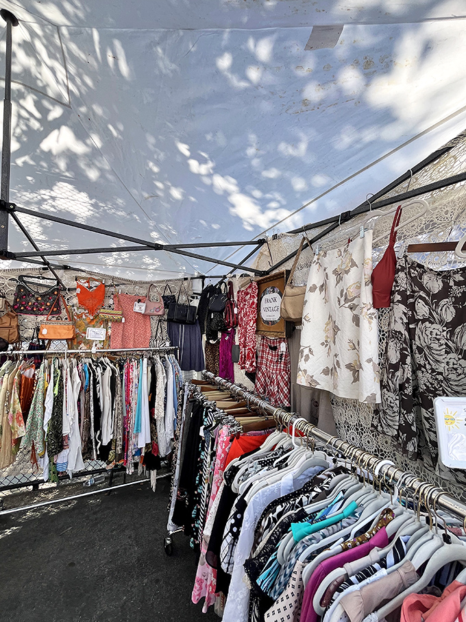 A tent transformed into a fashionista's fantasy land. Vintage patterns and textures creating a kaleidoscope of possibilities for your next "Oh, this old thing?" moment.