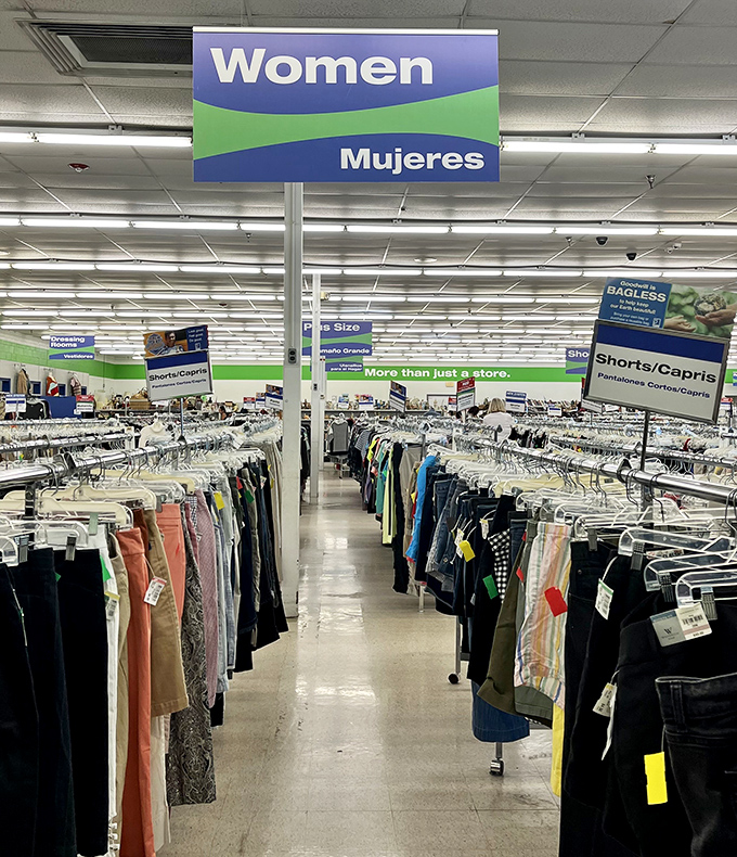 The women's section: where vintage treasures and contemporary finds create the perfect wardrobe time machine for fashion adventurers.