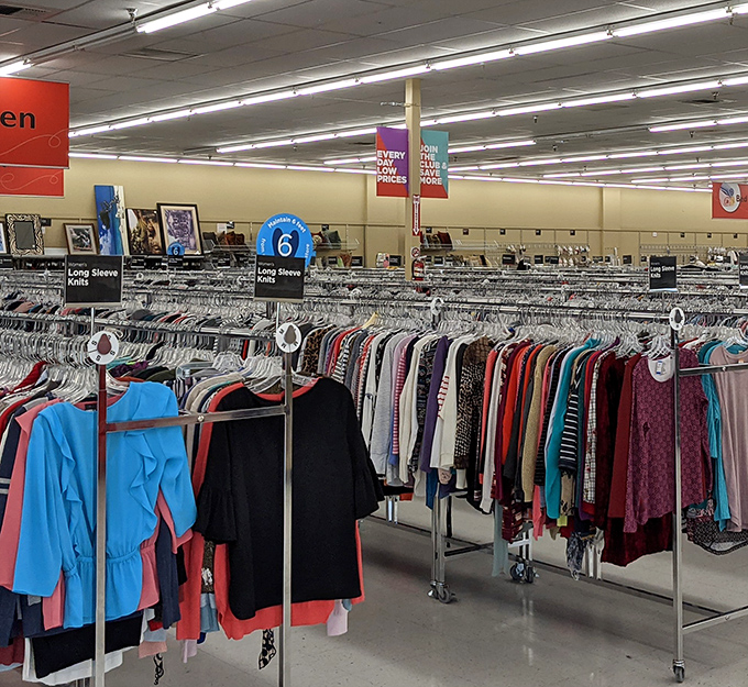 Racks upon racks of possibilities. That blue blouse might have attended a wedding before, but it's ready for your next job interview.