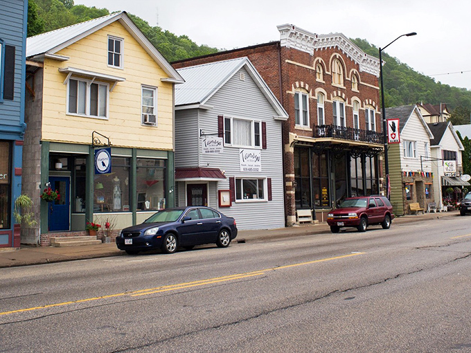 Historic charm meets small-town affordability in Alma, Wisconsin. These colorful storefronts along the main street house local businesses where your dollar stretches further.