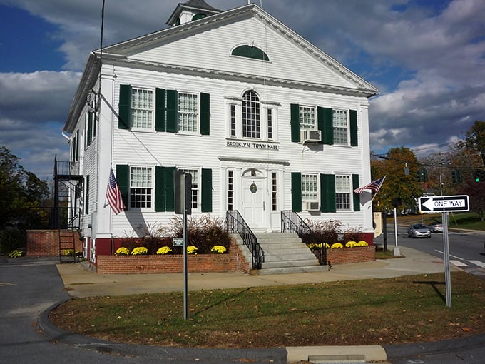 Brooklyn's town hall sits like a wedding cake at a traffic circle, proper and proud in its green-shuttered glory.