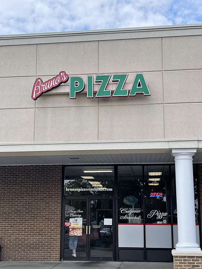 Bruno's understated strip mall location proves that great pizza doesn't need flashy real estate.