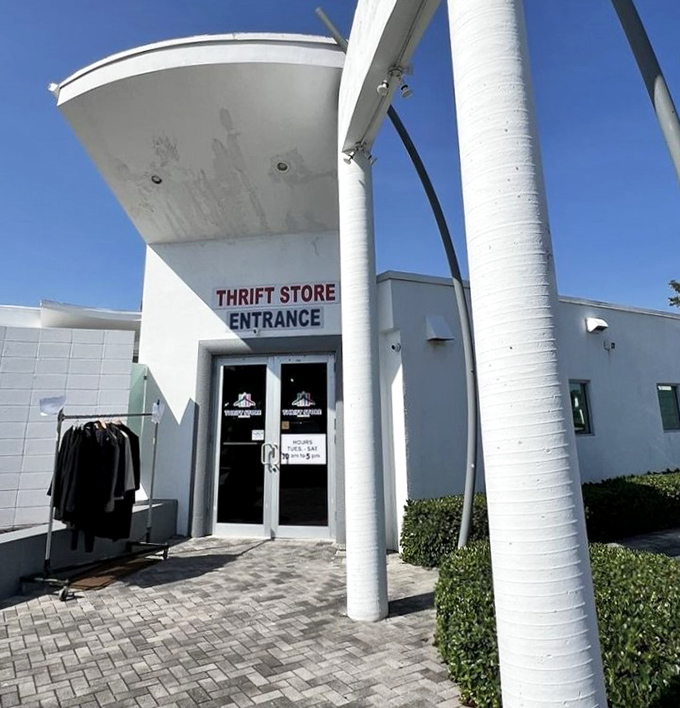 Charity Thrift's distinctive curved entrance makes an architectural statement &ndash; form and function meet bargain-hunting bliss.