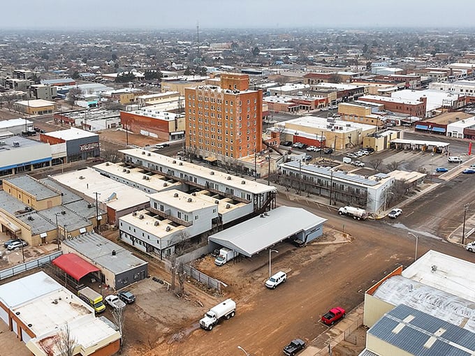 Clovis' downtown aerial view reveals its practical grid layout. From up here, you can almost hear Buddy Holly's guitar echoing through time.