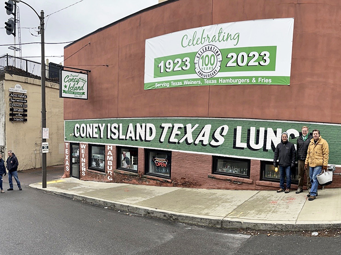 A century of hot dog perfection celebrated on the historic facade of Coney Island Lunch in Scranton.