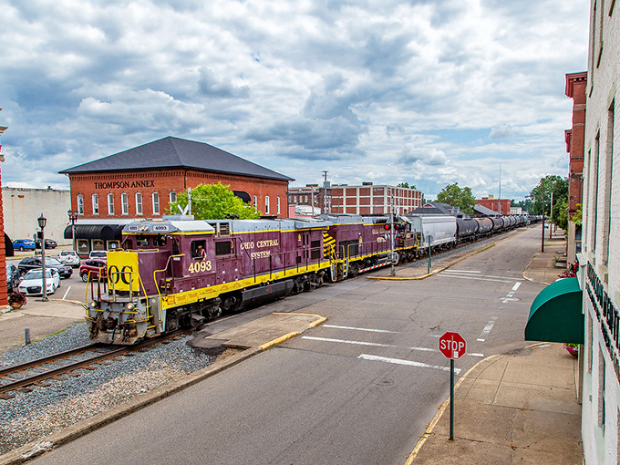 Historic buildings frame Coshocton's quiet downtown. Where the pace of life allows for spontaneous conversations with neighbors on street corners.