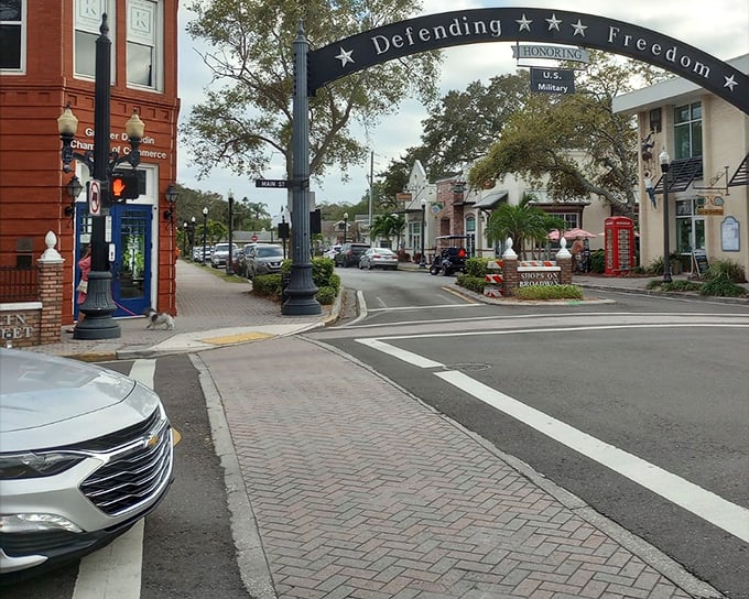Dunedin's restored downtown glows under blue skies, where local shops and the famous Pinellas Trail create a walker's paradise.