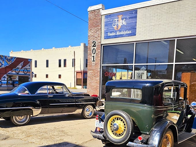 Classic cars and classic architecture&mdash;Fifth J's vintage vibe starts before you even step inside.