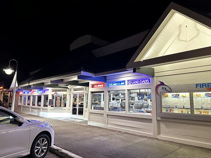 Firefish Grill's bold signage promises heat, and their spicy twist on traditional chowder delivers exactly that.