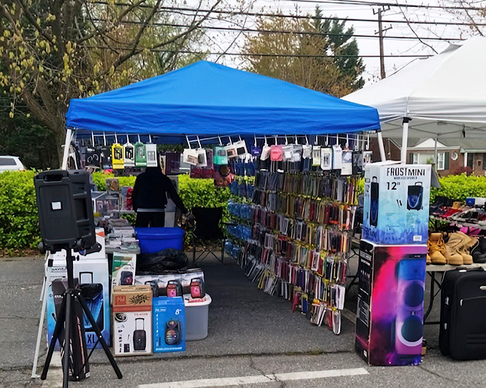 St. Mark's in Hyattsville transforms ordinary parking lots into tech bazaars&mdash;where yesterday's gadgets find tomorrow's owners under bright blue tents.