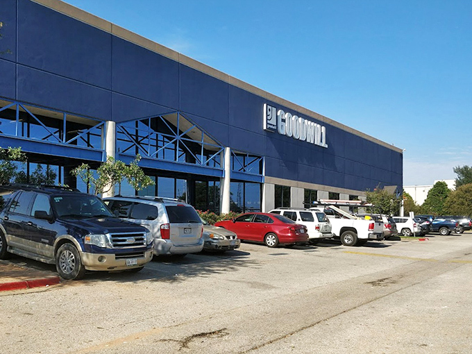 Goodwill's sleek blue exterior gives no hint of the treasure-hunting frenzy happening inside.