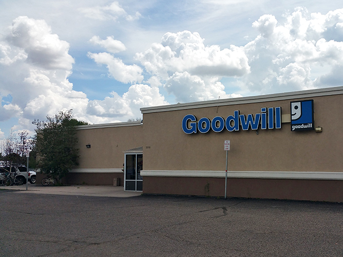 Goodwill's familiar blue sign signals hope for both donors and shoppers - a cycle of giving that benefits everyone.
