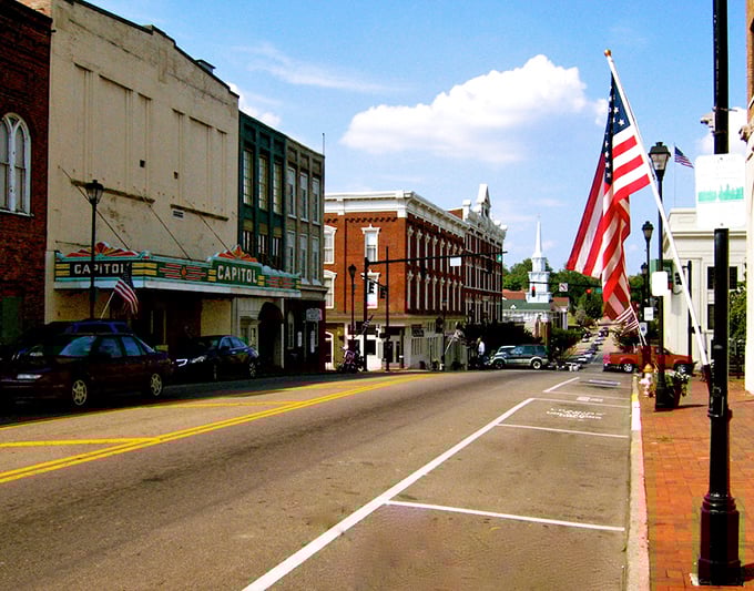 Greeneville's main street flies Old Glory like it means it - patriotism served with a side of charm. 