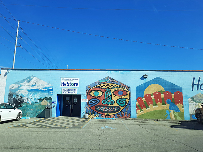 Charleston's Habitat ReStore stands out with vibrant murals that hint at the creative treasures waiting inside for thrifty shoppers.