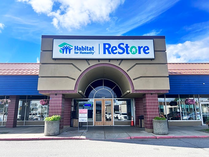 Habitat ReStore's impressive entrance suggests the scale of possibilities waiting for home improvement enthusiasts on a budget.