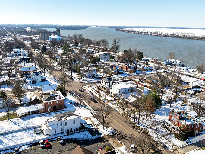 Henderson's snow-dusted streets lead to the Ohio River, where scenic views come free with every affordable home purchase.