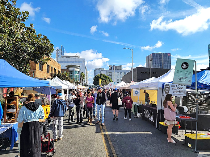 Hollywood's market stretches toward the horizon, a vibrant tapestry of fruits and vegetables unfurling along a bustling city street.