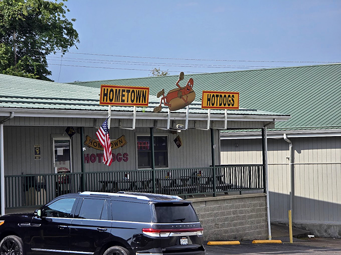 That flying hot dog sign isn't just cute&mdash;it's a promise of the soaring flavors waiting at Hometown Hotdogs.