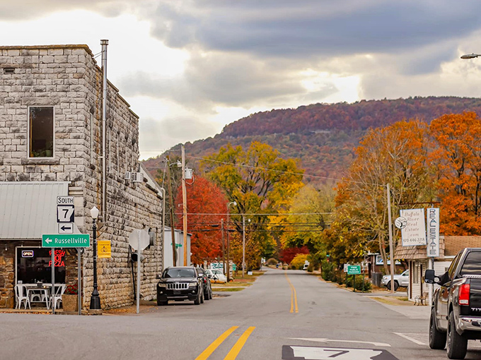 Jasper's main street, framed by autumn-painted mountains, looks like it was designed specifically for calendar photographers and postcard makers.