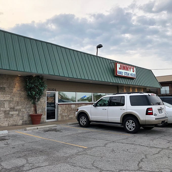Jimmy's unassuming exterior hides a family steak tradition. That stone facade has witnessed countless happy meat sweats.