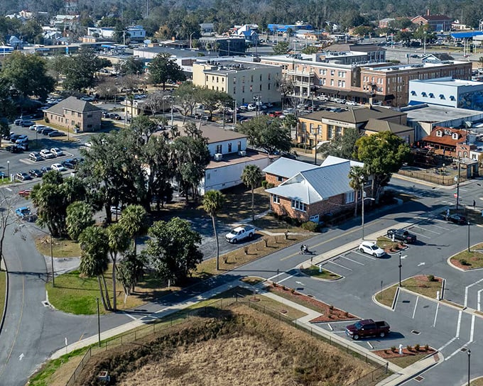Downtown Lake City's aerial view reveals a community where your retirement dollars stretch like the St. Johns River beside it.
