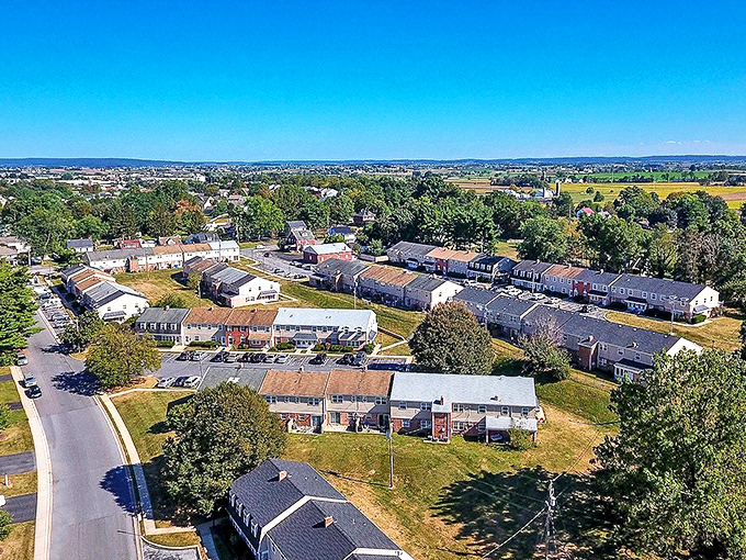 Historic buildings line quiet streets where parking meters are optional and stress levels stay low.