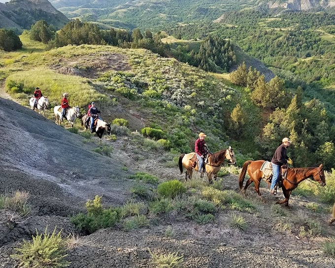 Badlands cowboys on the trail&mdash;when your office view includes canyons and buttes, Monday blues don't stand a chance.