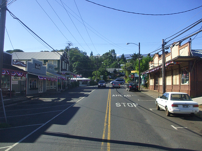 Makawao's modest storefronts blend Hawaiian paniolo heritage with a thriving arts community.