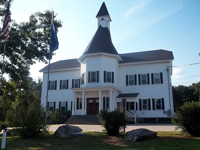This stately white building with its charming tower looks more like town hall than bargain central!