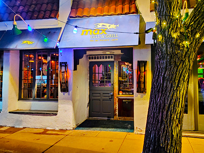 Max Gill & Grill's charming exterior feels like that perfect seaside spot you discovered on vacation and can't wait to tell friends about.