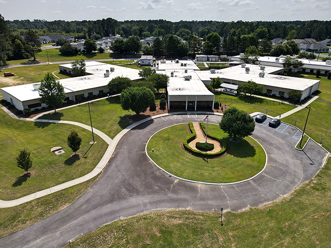 Moultrie's aerial view reveals a patchwork of affordable neighborhoods surrounding a historic downtown core.