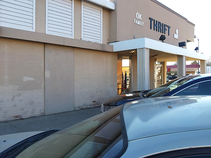 OK Family Thrift's unassuming facade hides a world of affordable finds. Don't judge this book by its cover!