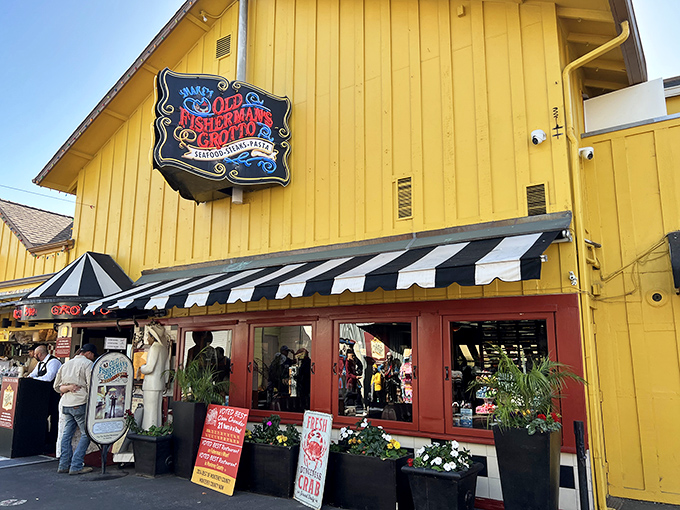 Old Fisherman's Grotto's bright yellow building is like sunshine on a plate. Touristy? Maybe. Delicious? Absolutely.