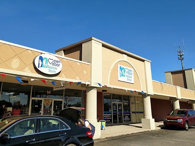 Open Door's welcoming storefront blends into the shopping center while hiding incredible deals within.