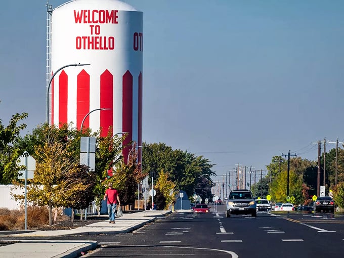 Othello's candy-striped water tower stands like a beacon of affordable living. It's the desert version of the Statue of Liberty&mdash;welcoming retirees to financial freedom!