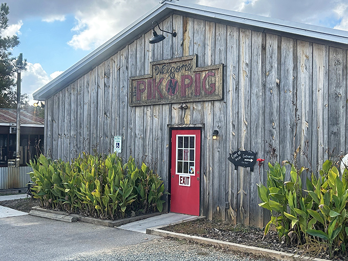 Weathered wood and airport views make Pik N Pig one of the most memorable barbecue spots you'll ever visit.